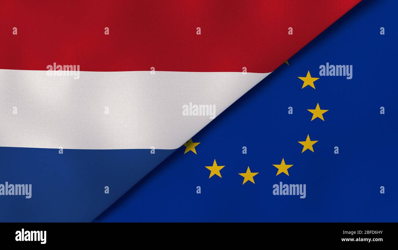 Two states flags of Netherlands and European Union. High quality ...