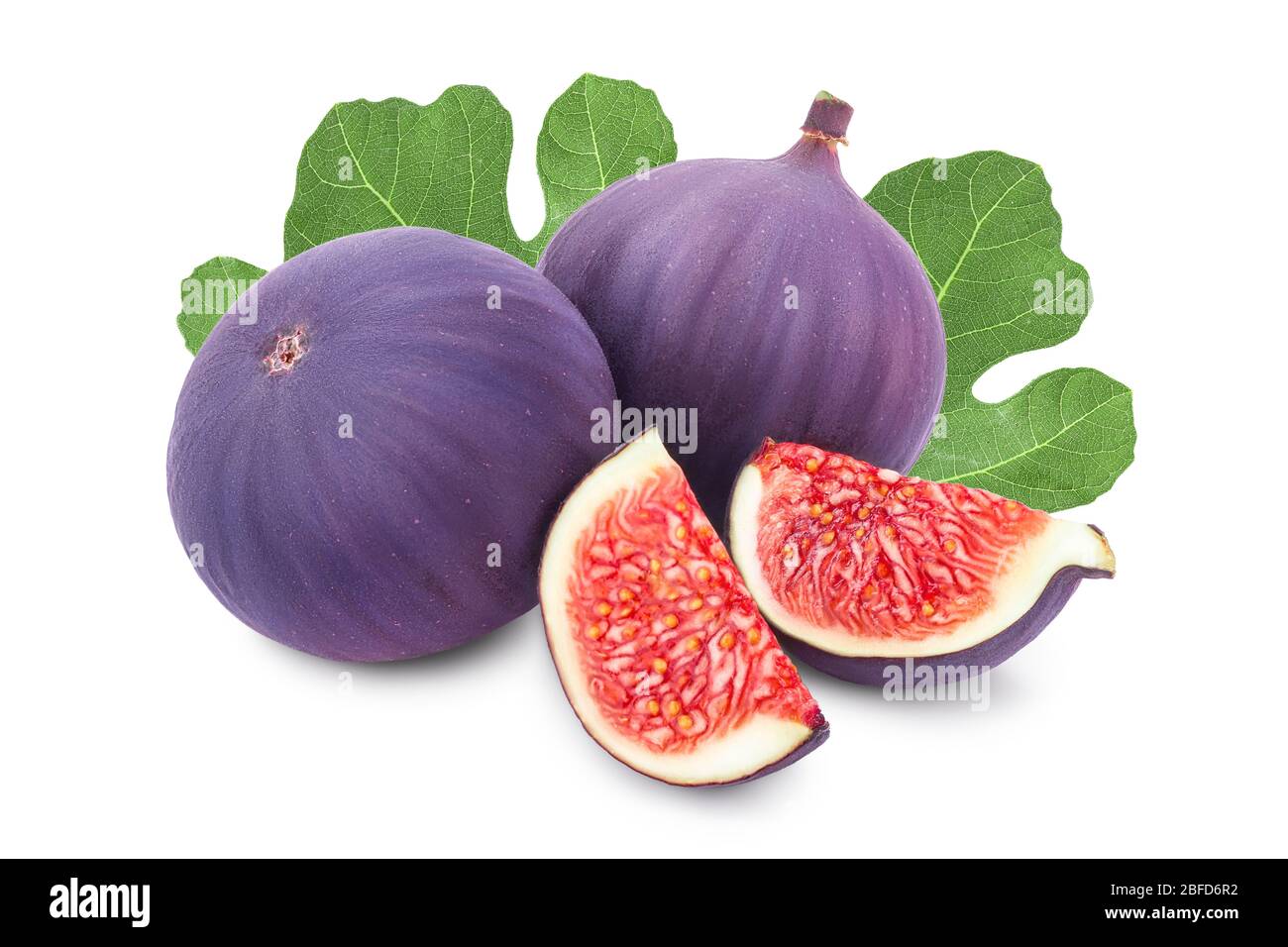 Fresh fig fruit and slice with leaves isolated on white background ...