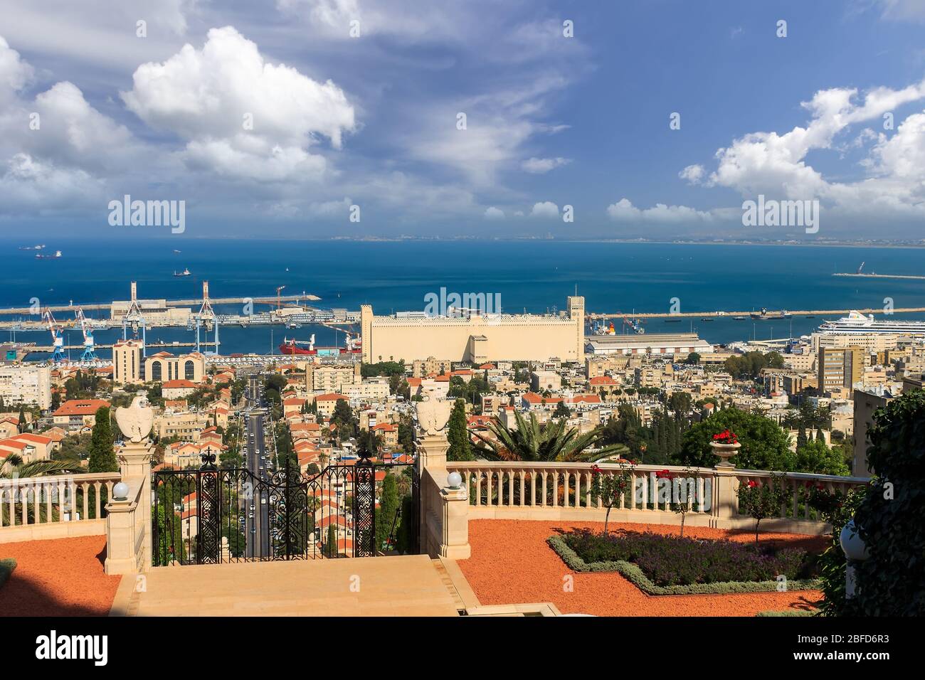 Port of Haifa, Israel. Landscape with a view of the horizon at sea ...
