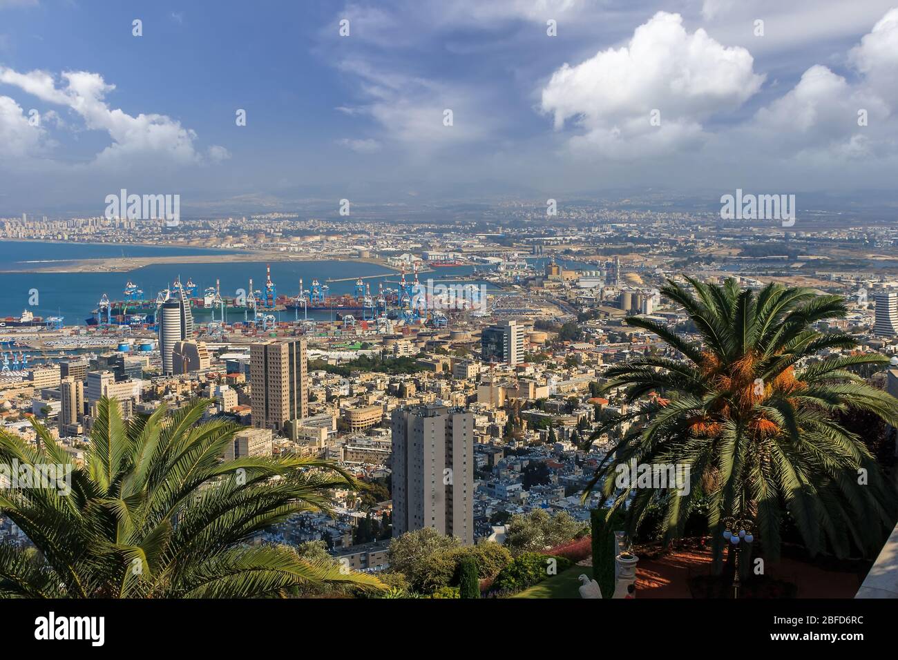 Port of Haifa, Israel. Landscape with a view of the horizon at sea ...
