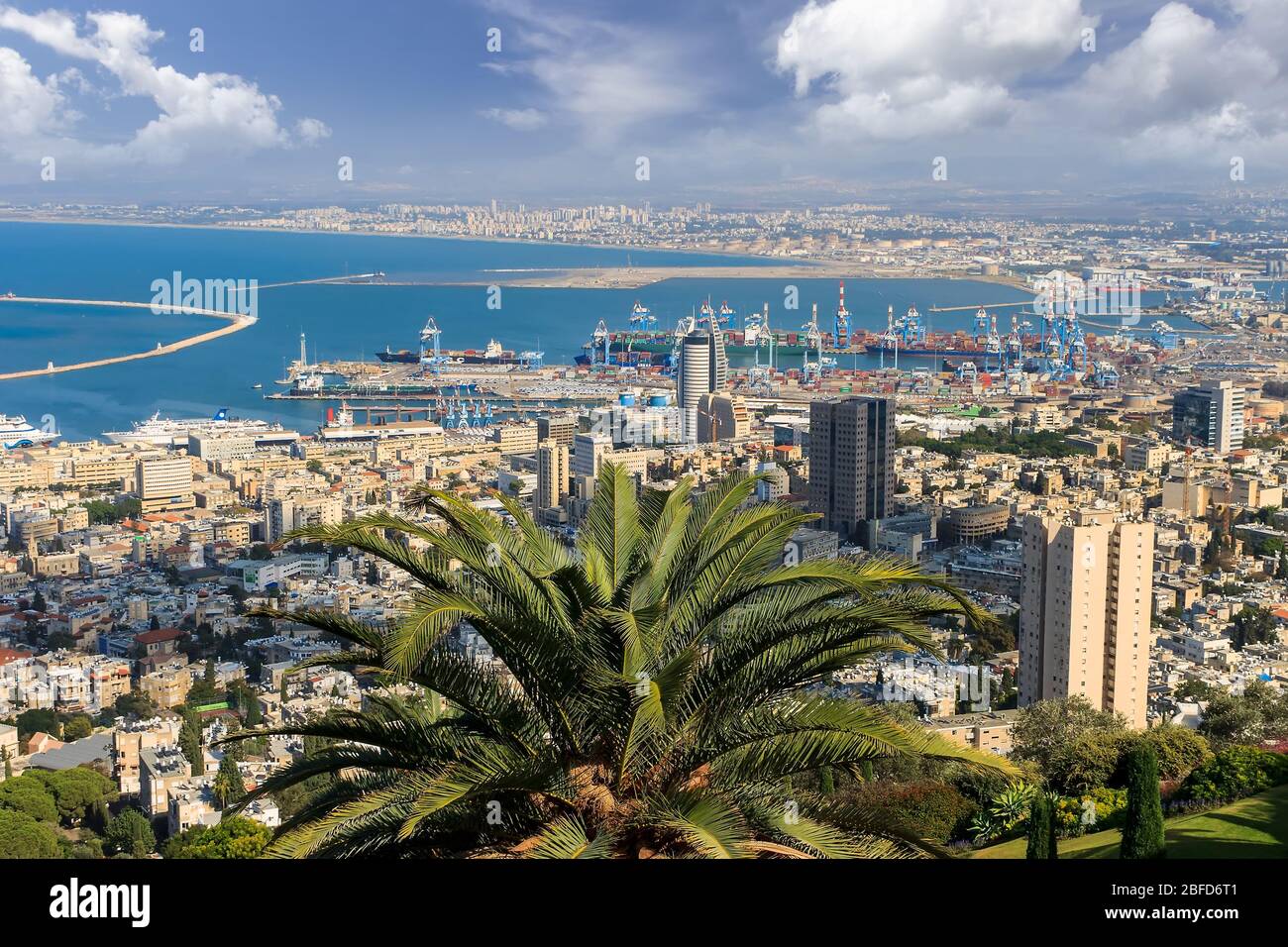 Port of Haifa, Israel. Landscape with a view of the horizon at sea ...