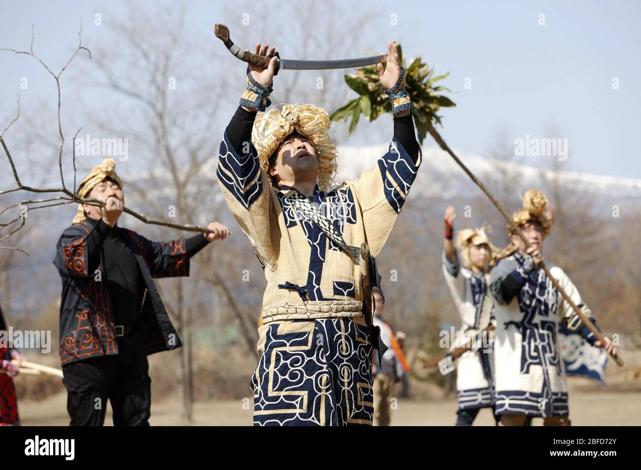 A group of Ainu, an indigenous people in Japan's northernmost main ...