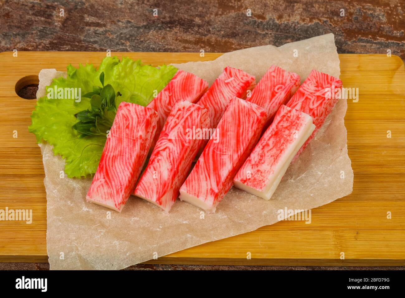 Crab surimi stick served salad leaves Stock Photo - Alamy
