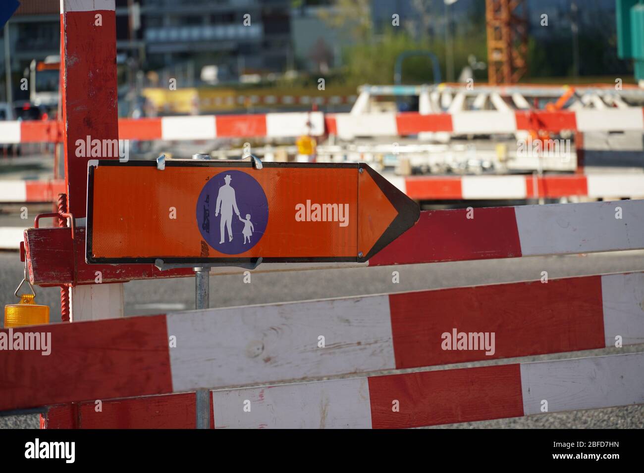 sign for alternate route or deviation for pedestrian in a complex civil ...