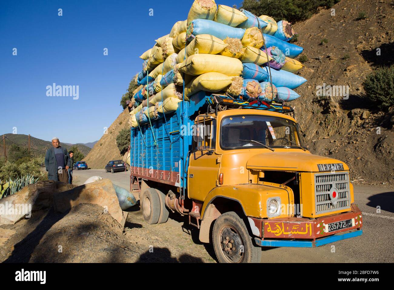 A heavily loaded truck in the Atlas Mountains, Morocco Stock Photo - Alamy