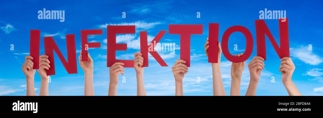 People Hands Holding Word Infektion Means Infection, Blue Sky Stock ...