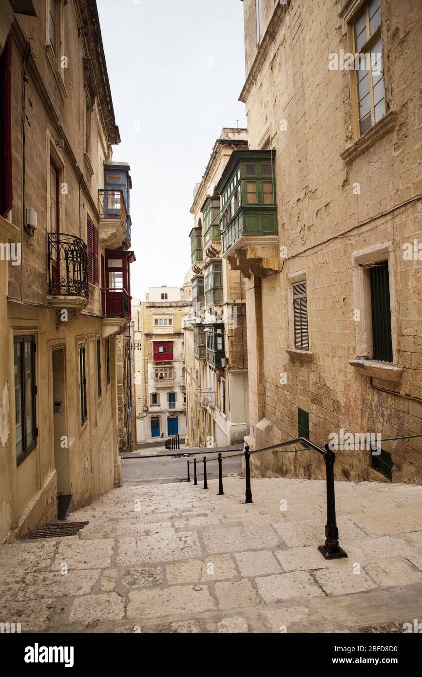 building and architecture of the side streets of Valletta the capital ...