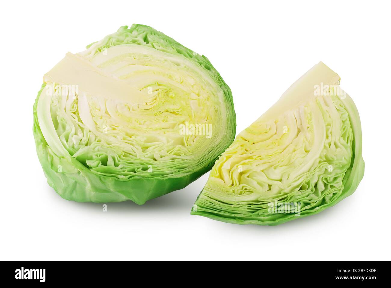 Green cabbage half isolated on white background with clipping path and ...