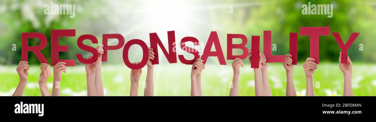 People Hands Holding Word Responsibility, Grass Meadow Stock Photo - Alamy