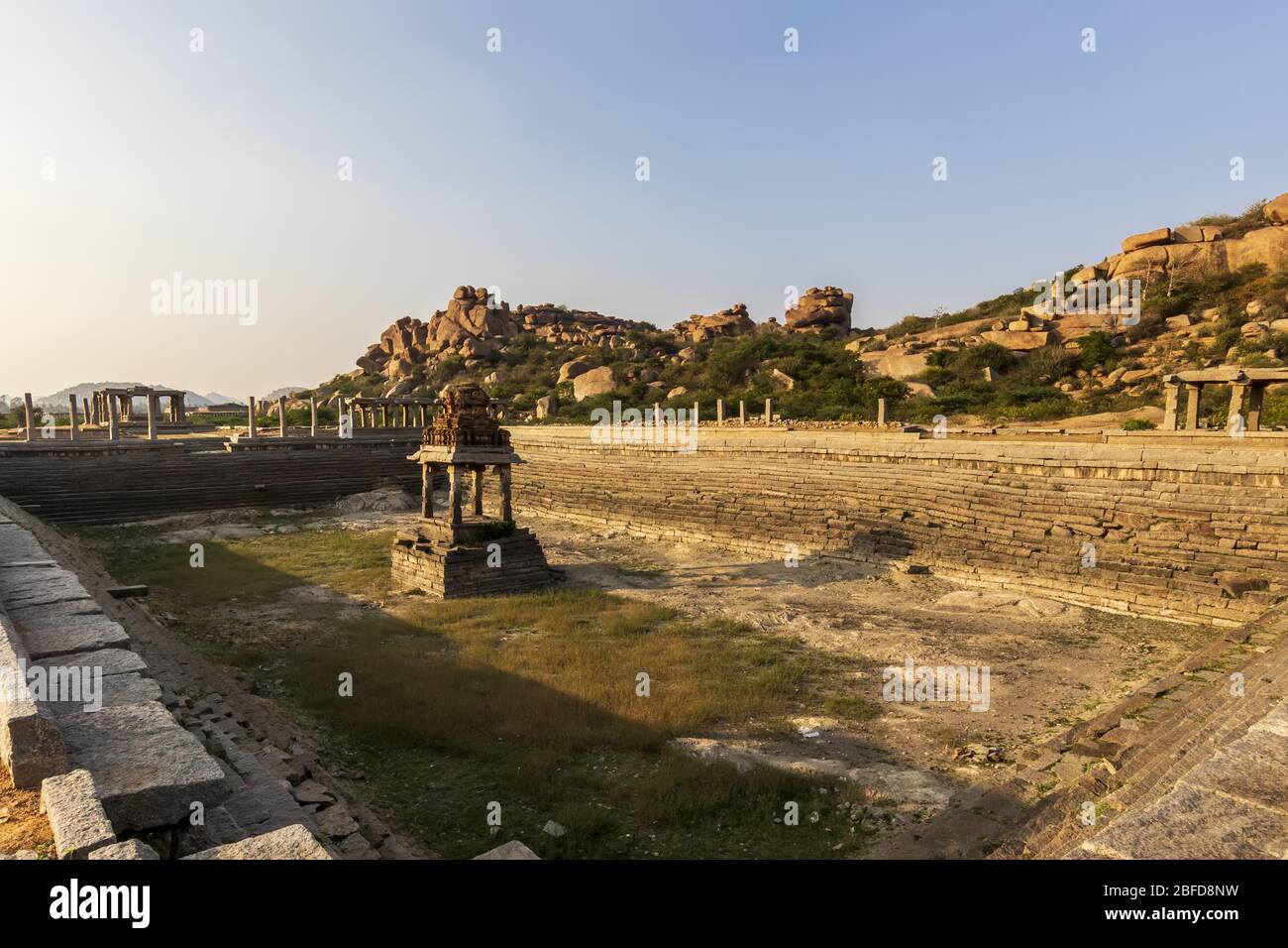 Ancient civilization in Hampi. India, State Karnataka. Old swimming ...