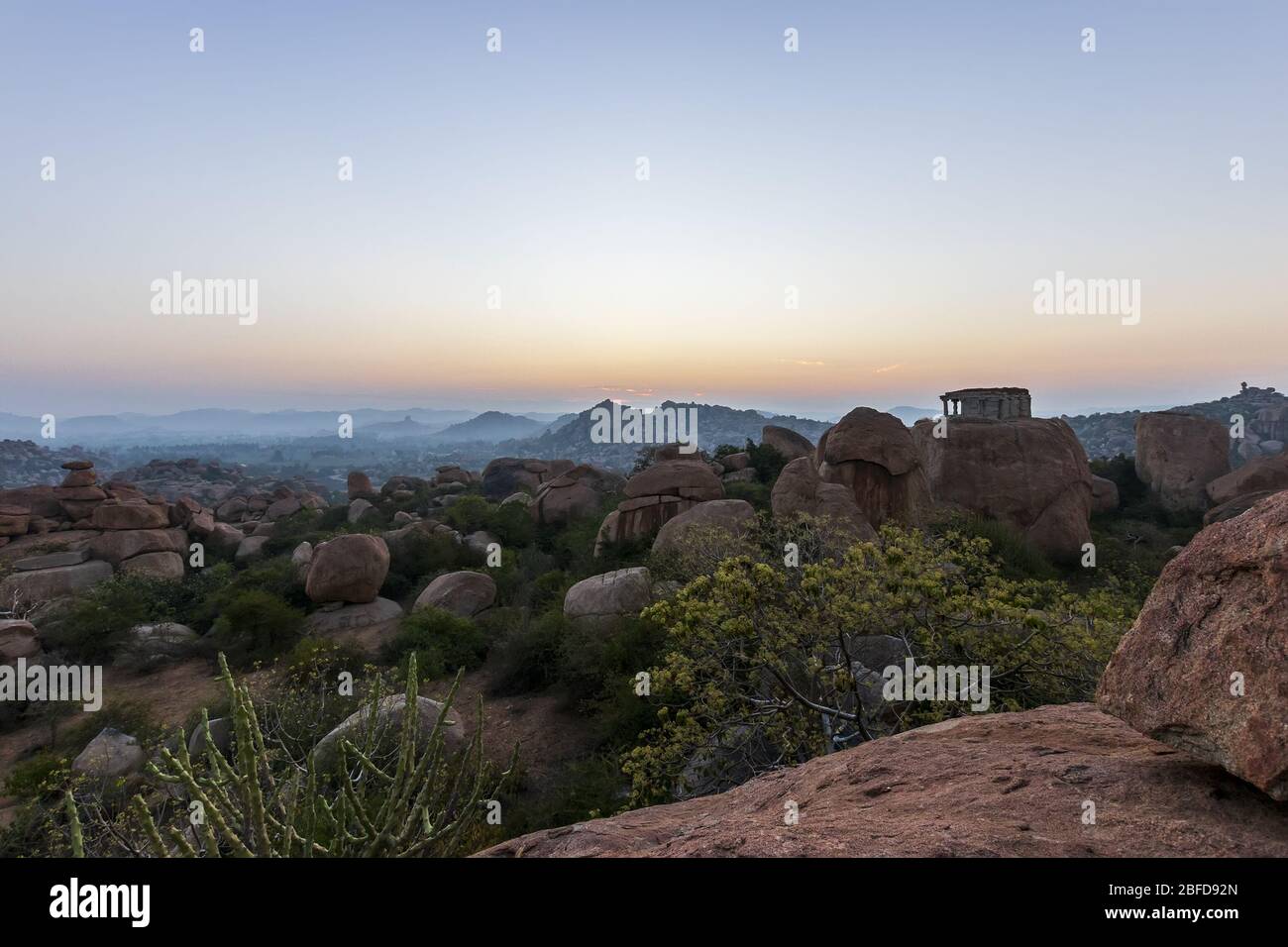 Sunrise in Humpi, state Karnataka, India. Old ancient ruins and Hindu ...
