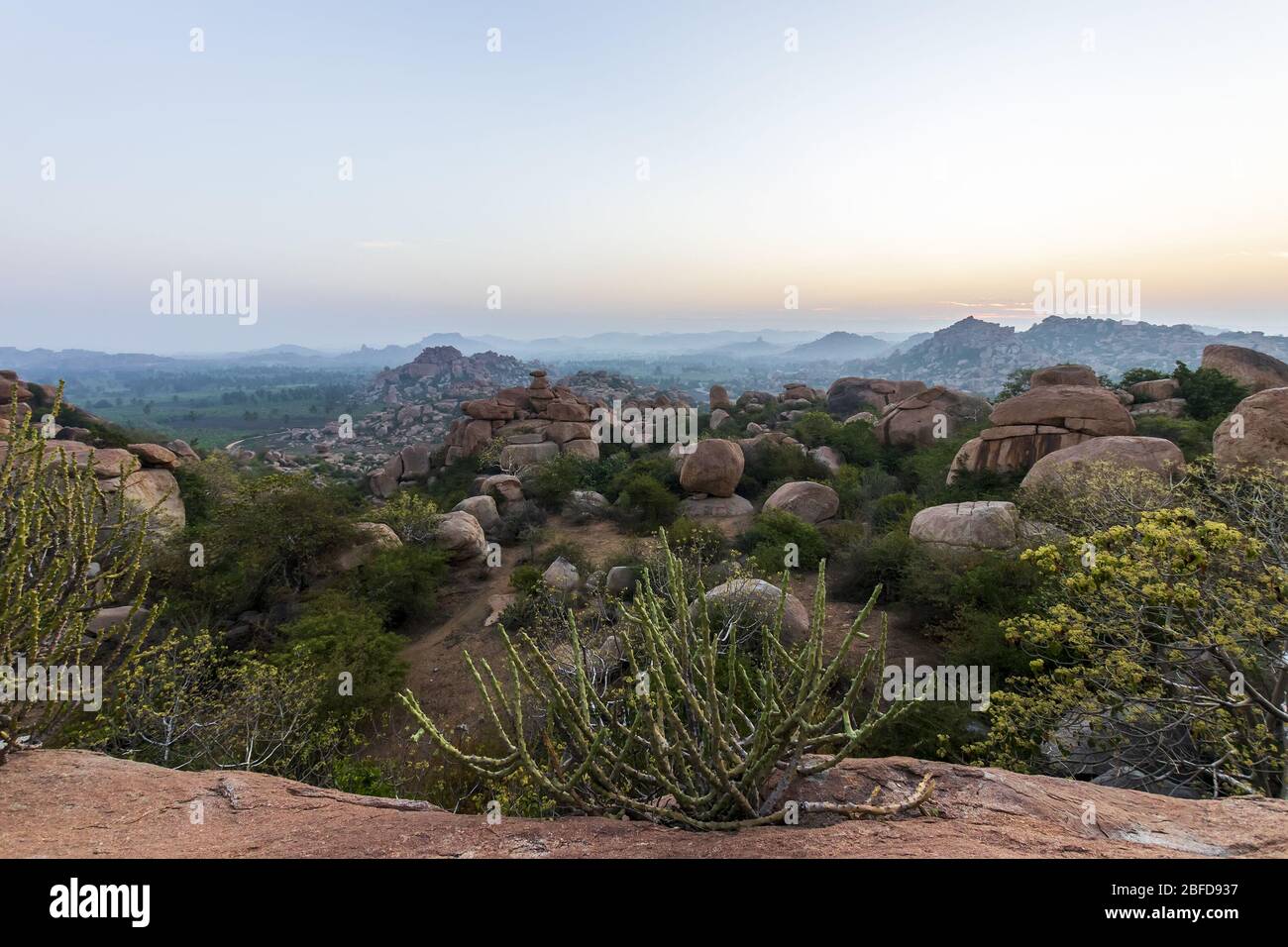 Sunrise in Humpi, state Karnataka, India. Old ancient ruins and Hindu ...