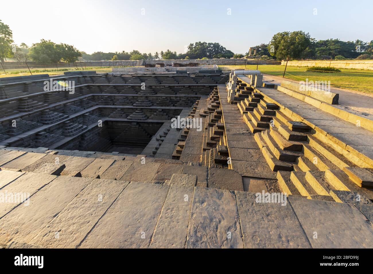 Ancient civilization in Hampi. India, State Karnataka. Old swimming ...