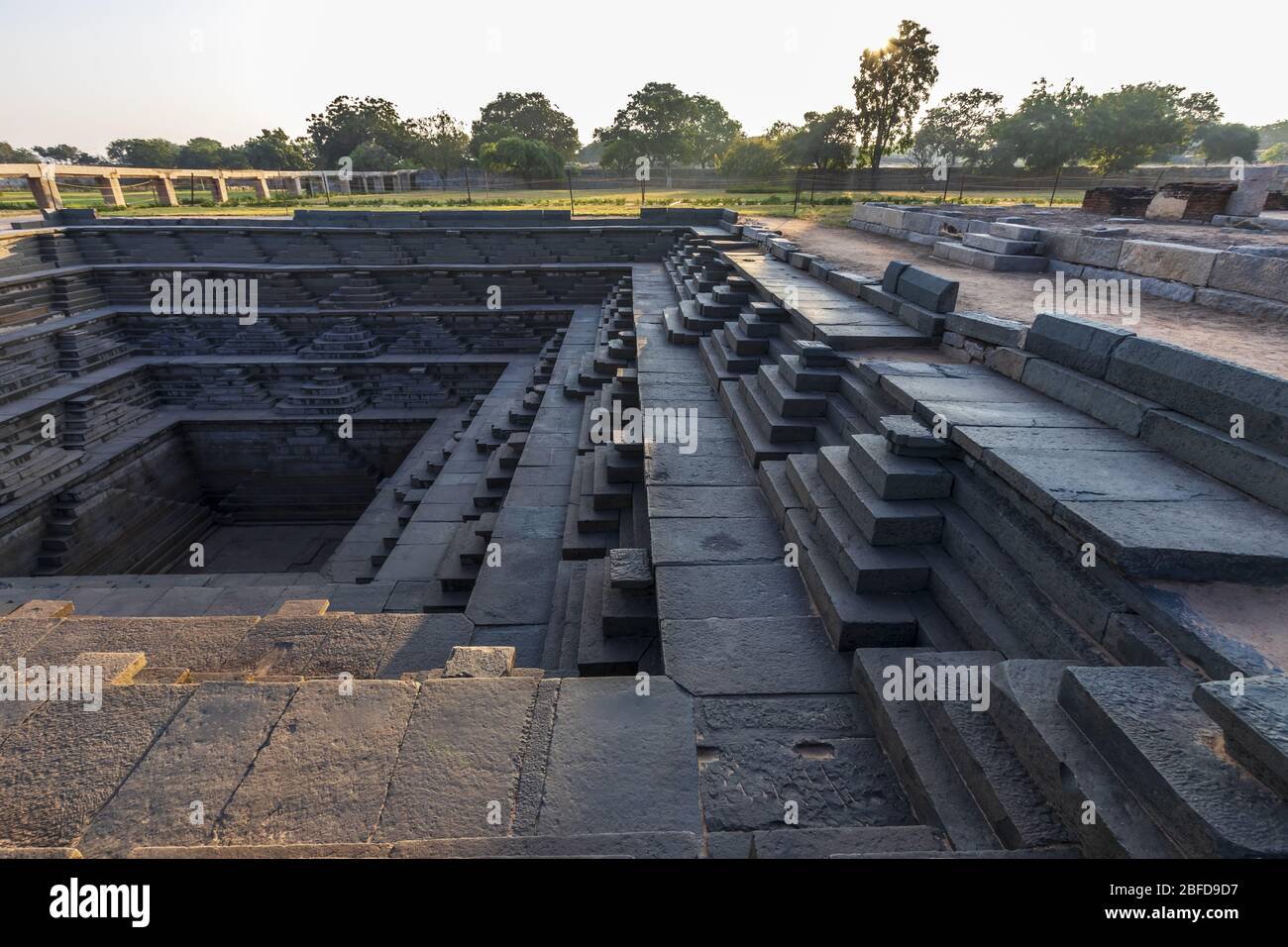 Ancient civilization in Hampi. India, State Karnataka. Old swimming ...