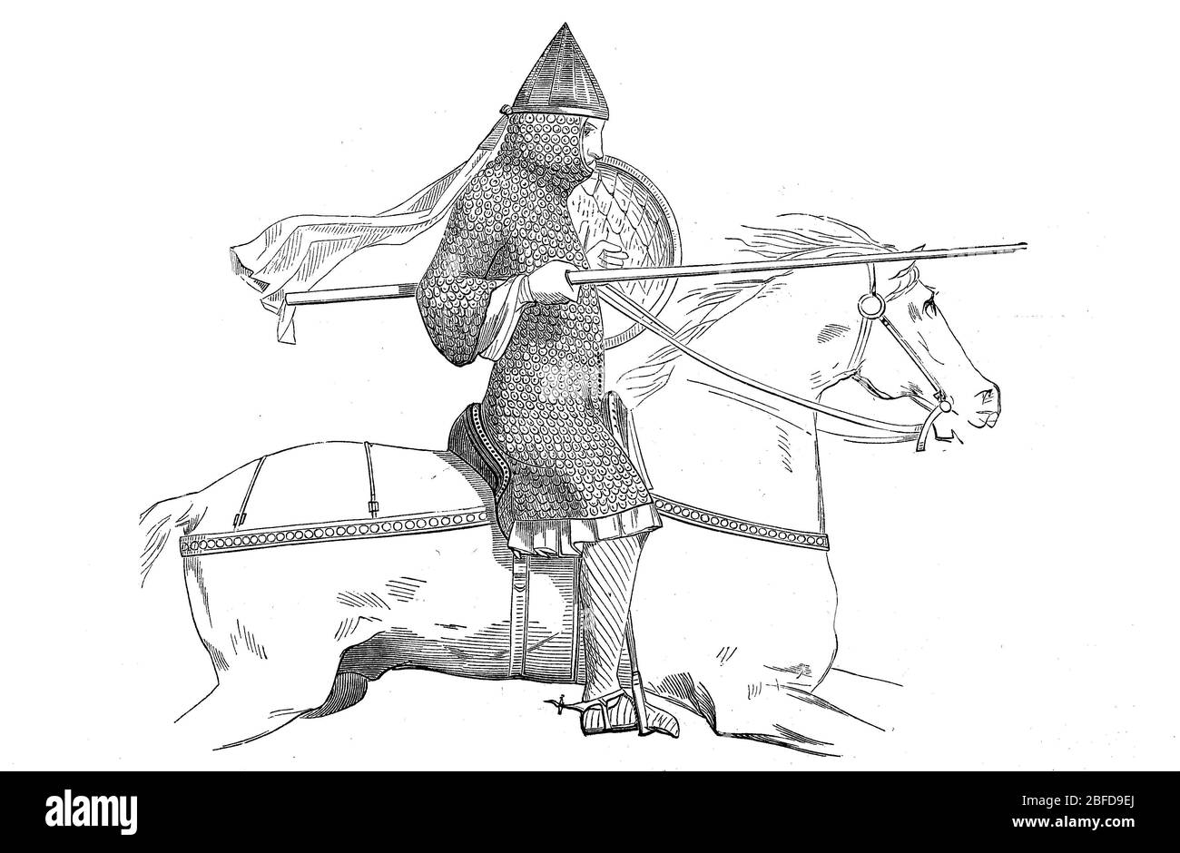 French knight of the 12th century with long tunic and pointed helmet ...
