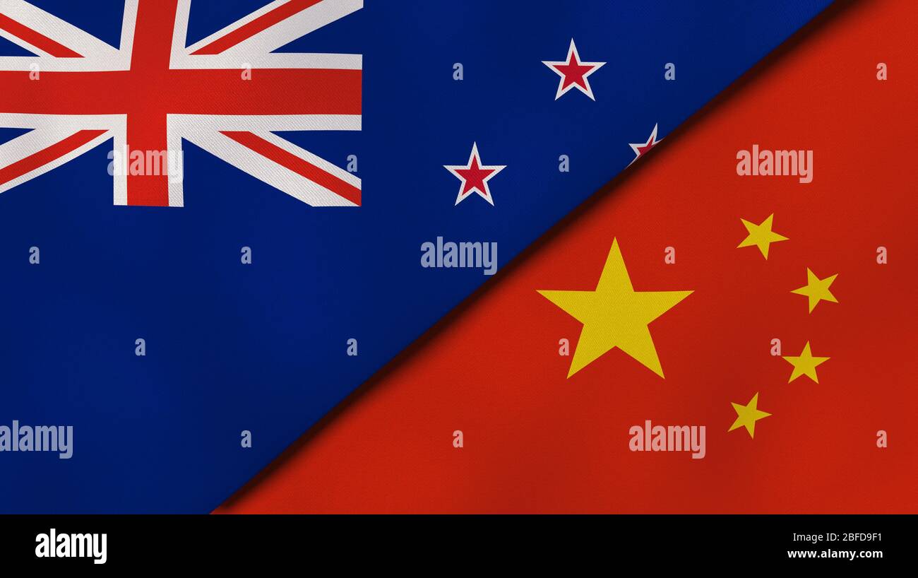 Two states flags of New Zealand and China. High quality business ...