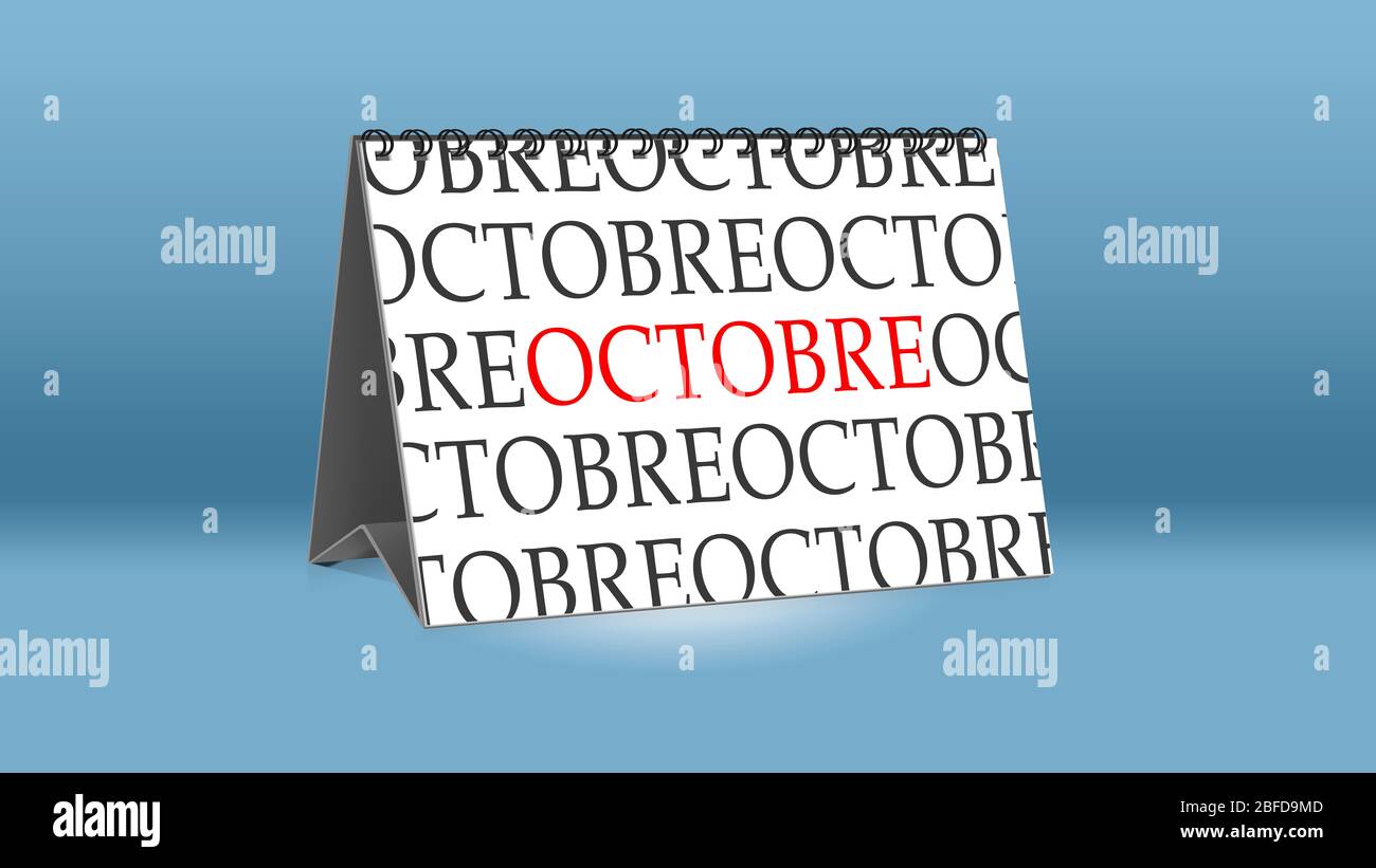 A calendar for the desk shows the French month of Octobre (October in ...