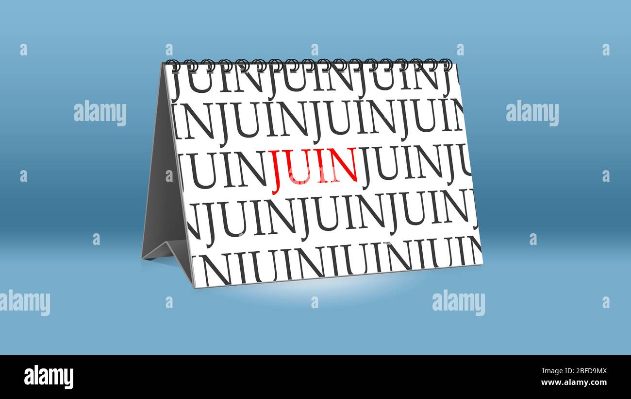 A calendar for the desk shows the French month of Juin (June in English ...
