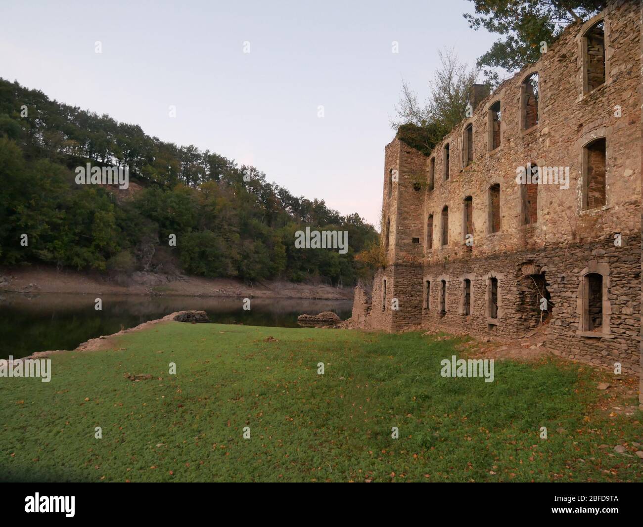 Ancient vestige of Grandval castle, engulfed in water, in Teillet in ...