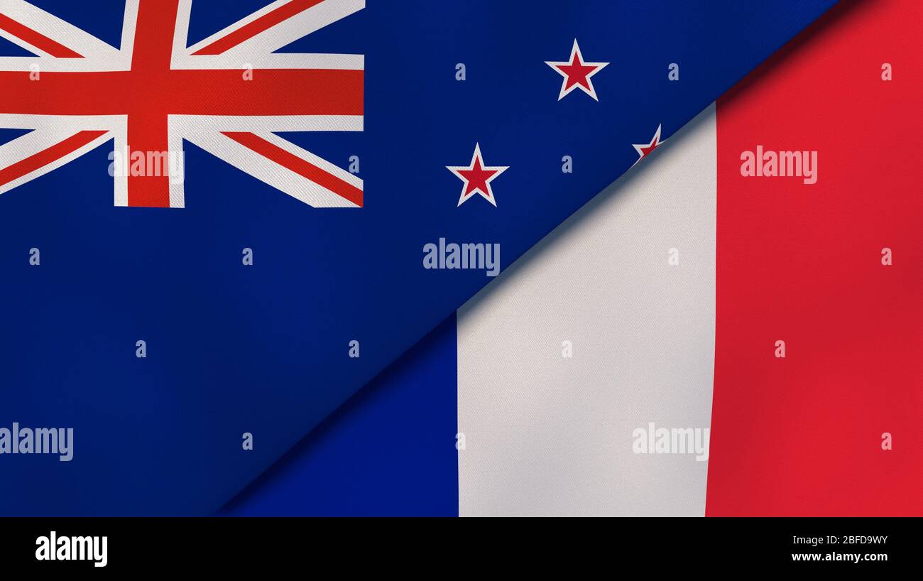 Two states flags of New Zealand and France. High quality business ...