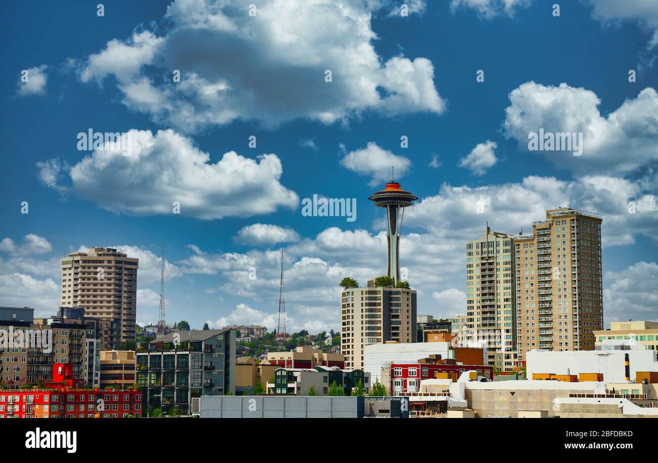 Skyline of North Seattle with Space Needle Stock Photo - Alamy