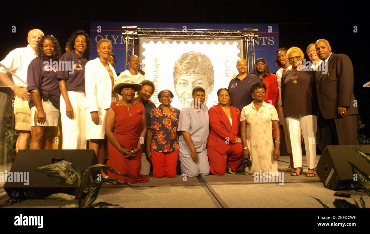Unveiling of Wilma Rudolph U.S. Postage Stamp ceremony. From left: Bob ...