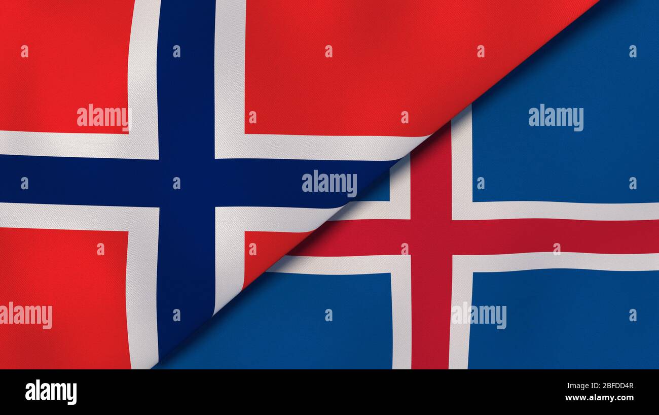 Two states flags of Norway and Iceland. High quality business ...