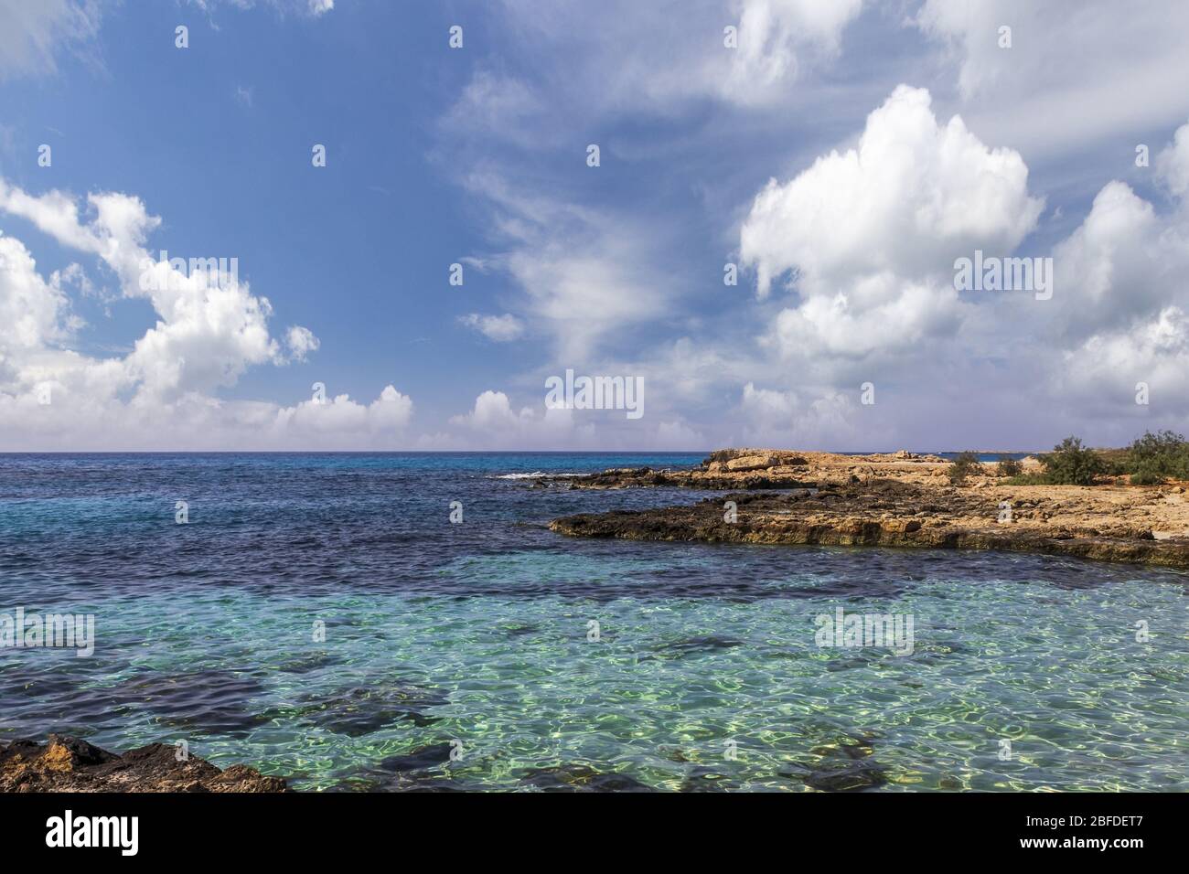 Cyprus Mediterranean Sea on a bright sunny summer day with a cloudy sky ...