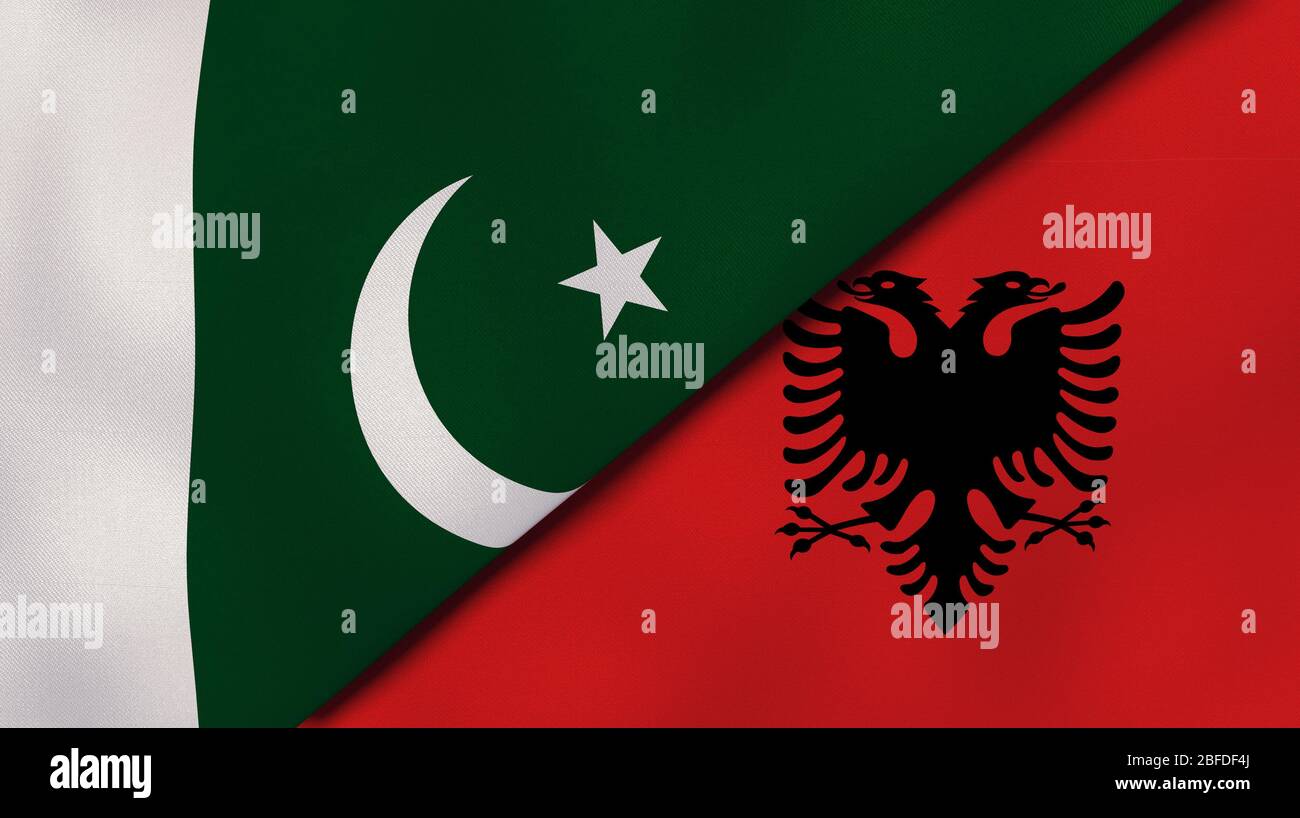 Two states flags of Pakistan and Albania. High quality business ...