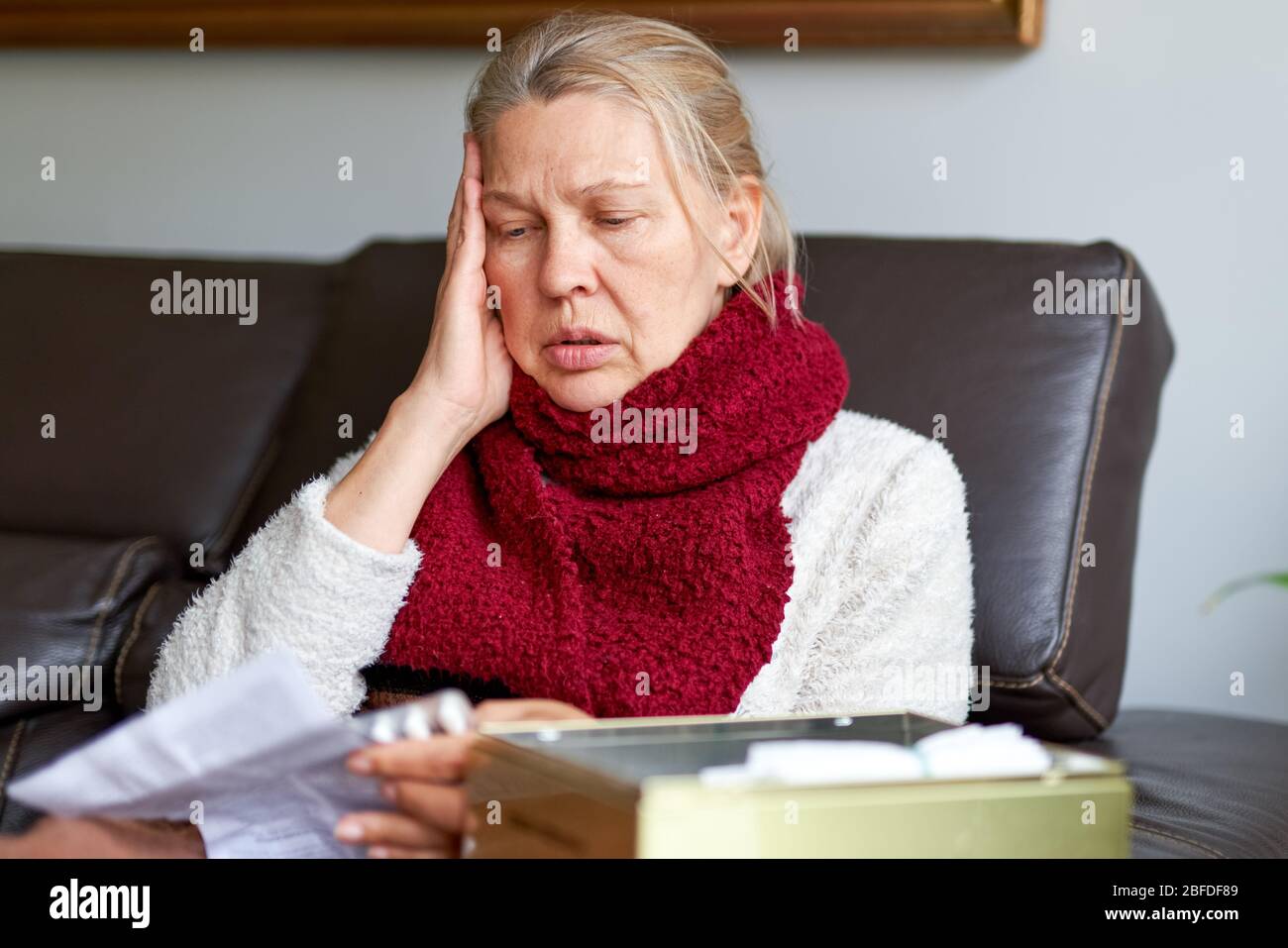 Woman Mature Taking Medicine. Woman Holding Blister Pack With Pills In ...