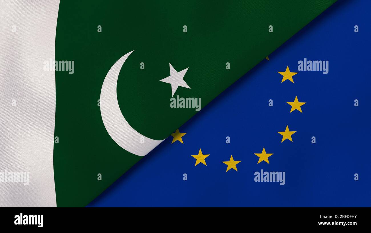 Two states flags of Pakistan and European Union. High quality business ...