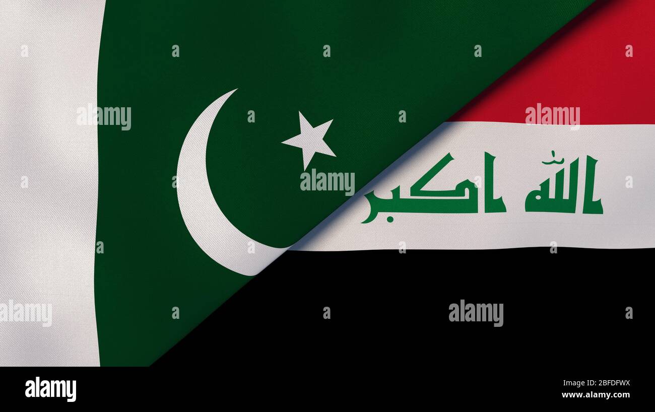 Two states flags of Pakistan and Iraq. High quality business background ...