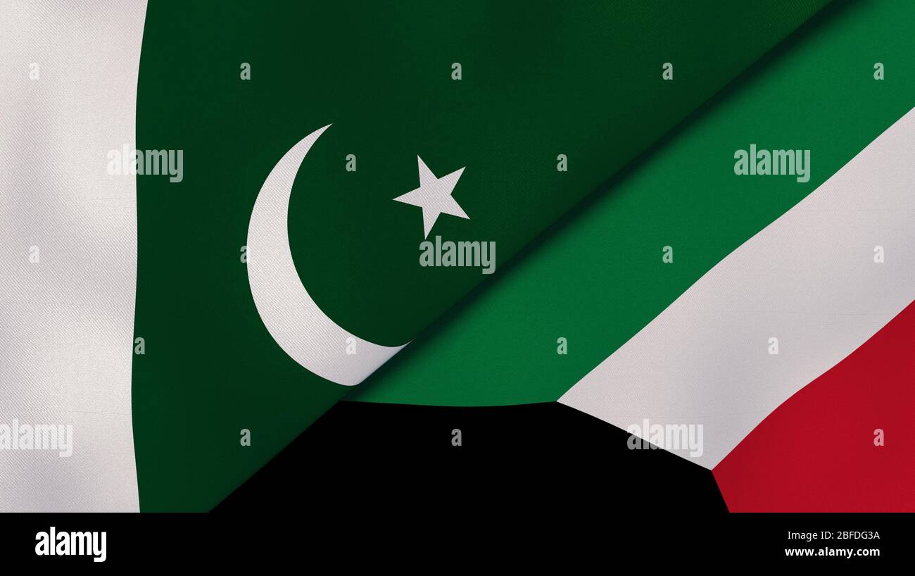 Two states flags of Pakistan and Kuwait. High quality business ...