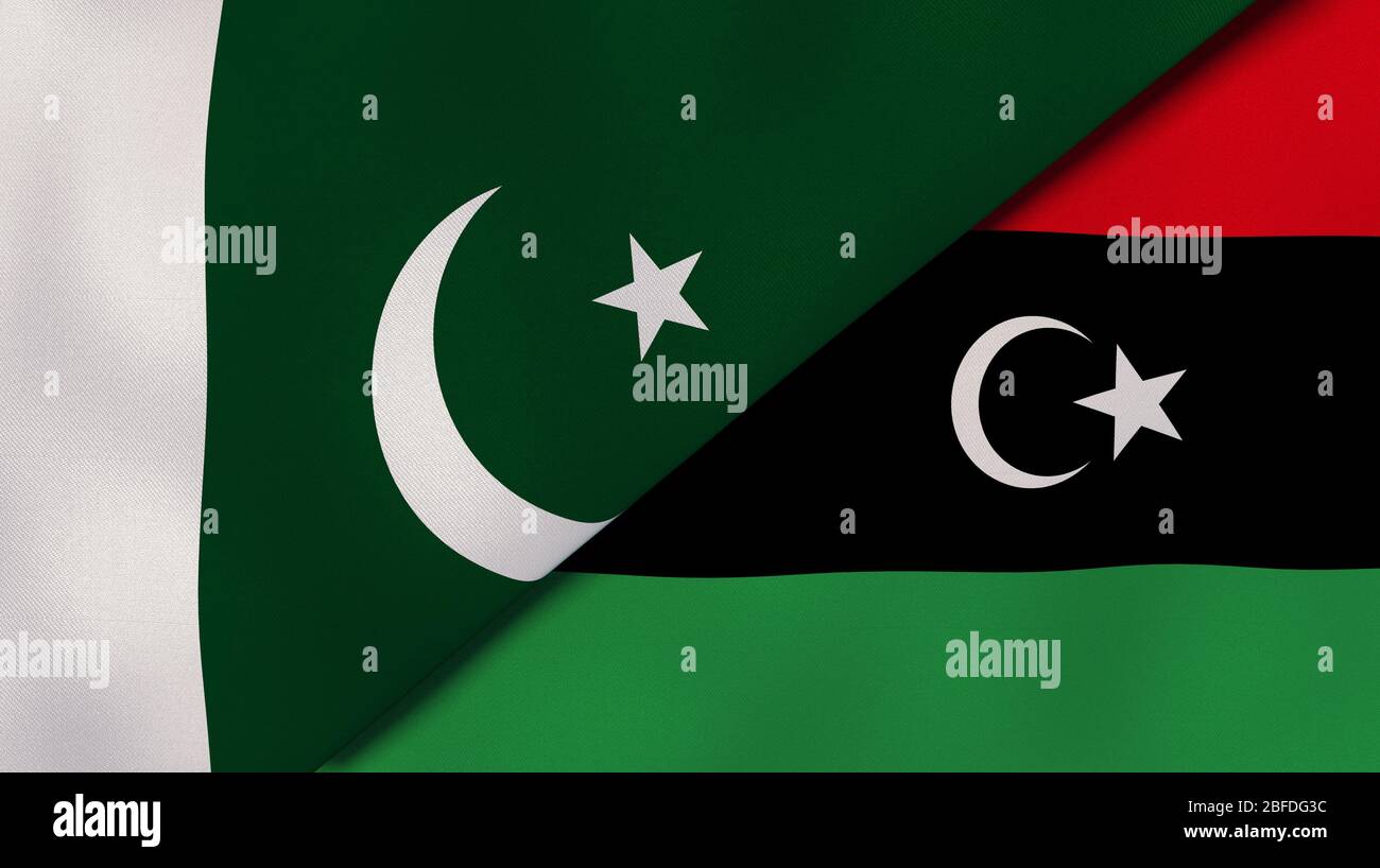 Two states flags of Pakistan and Libya. High quality business ...
