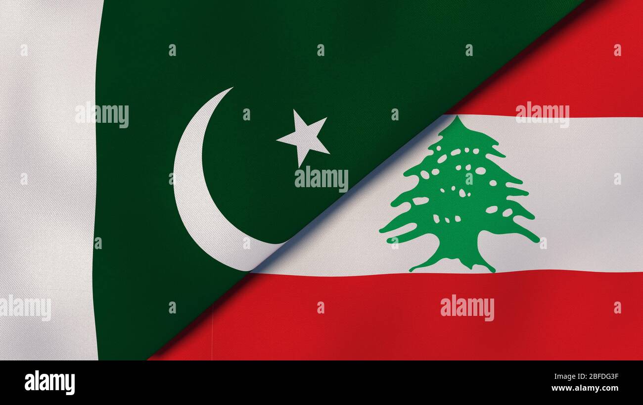 Two states flags of Pakistan and Lebanon. High quality business ...