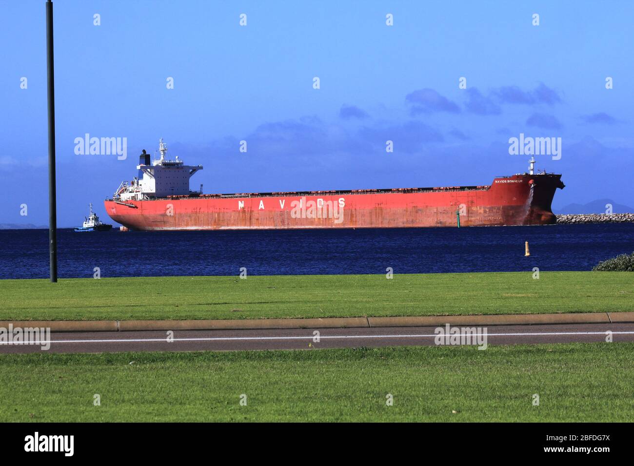 Big red cargo ship on the ocean at Esperance, Western Australia Stock ...