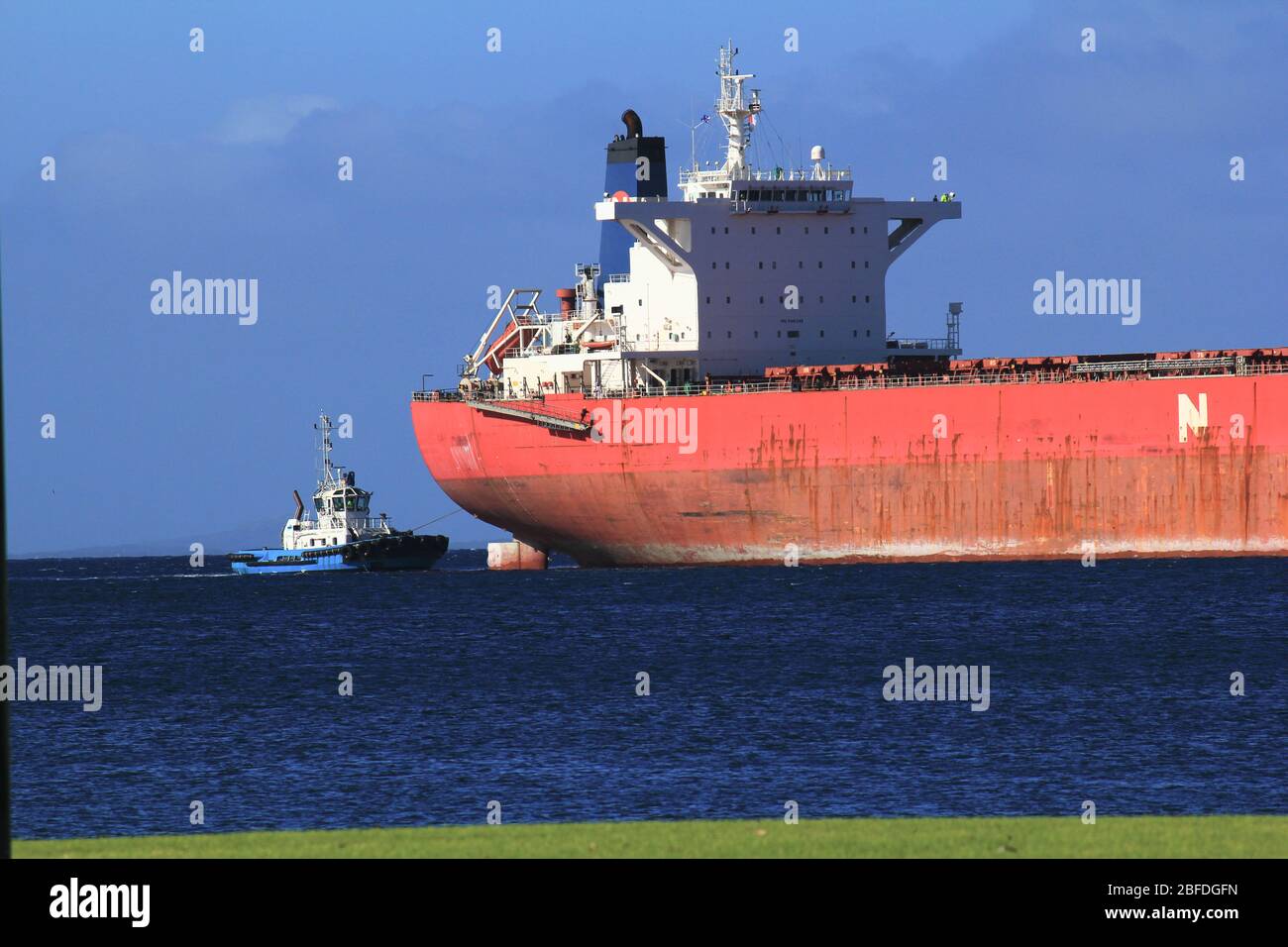 Big red cargo ship on the ocean at Esperance, Western Australia Stock ...