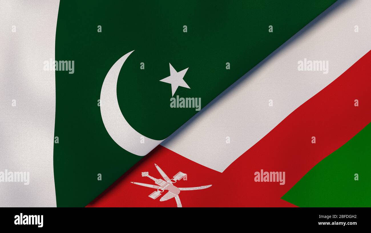 Two states flags of Pakistan and Oman. High quality business background ...