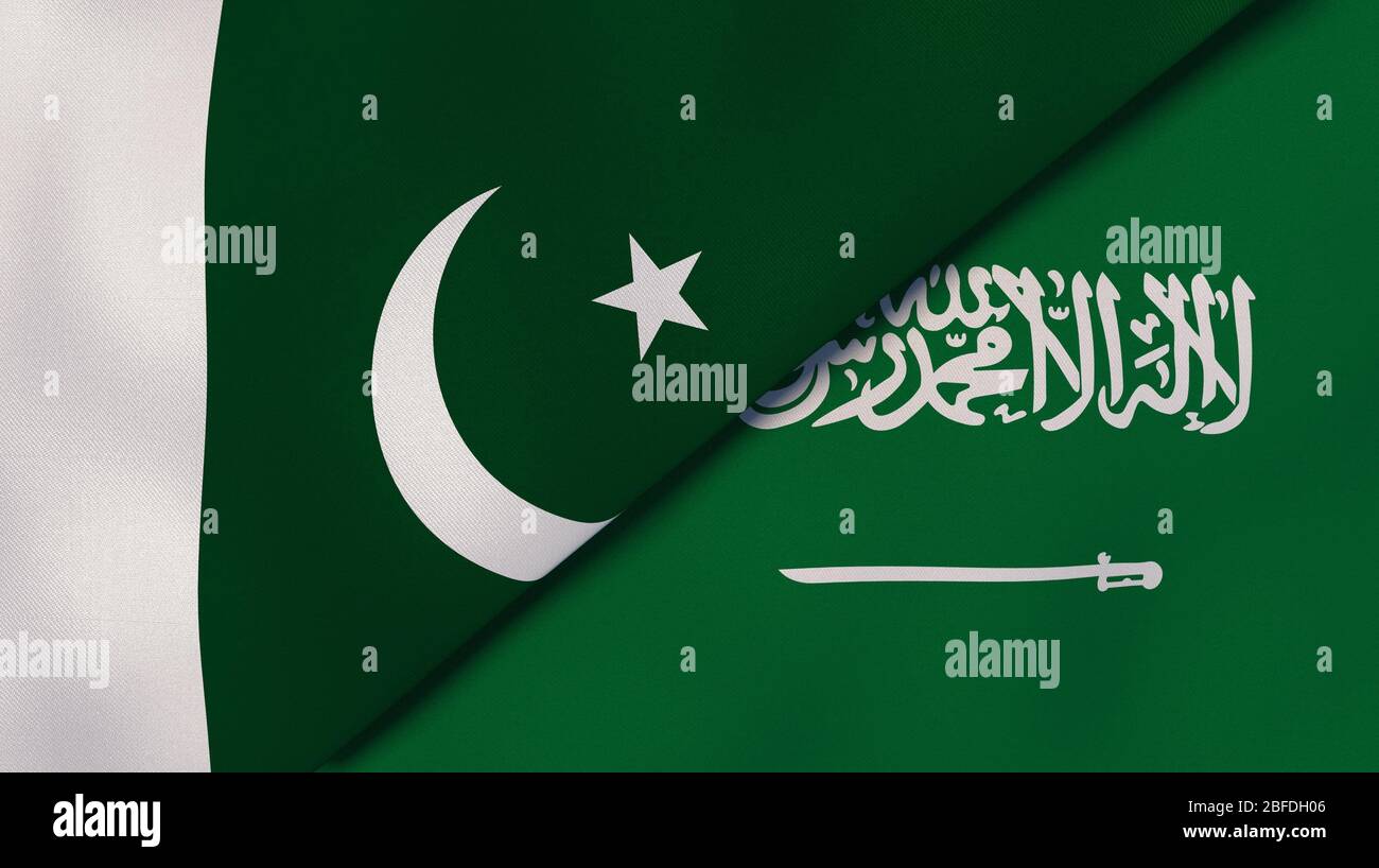 Two states flags of Pakistan and Saudi Arabia. High quality business ...