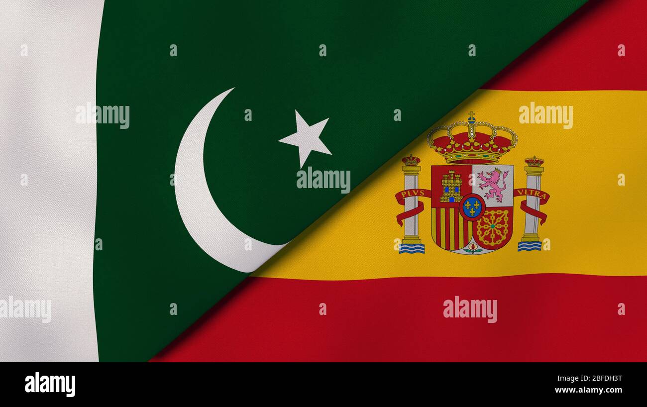 Two states flags of Pakistan and Spain. High quality business ...