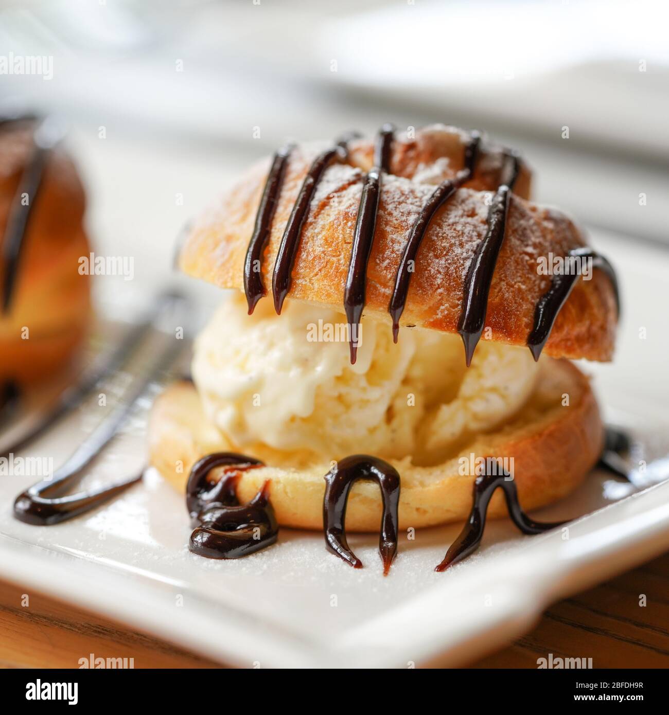 Profiterole, a filled French choux pastry ball with a typically sweet ...