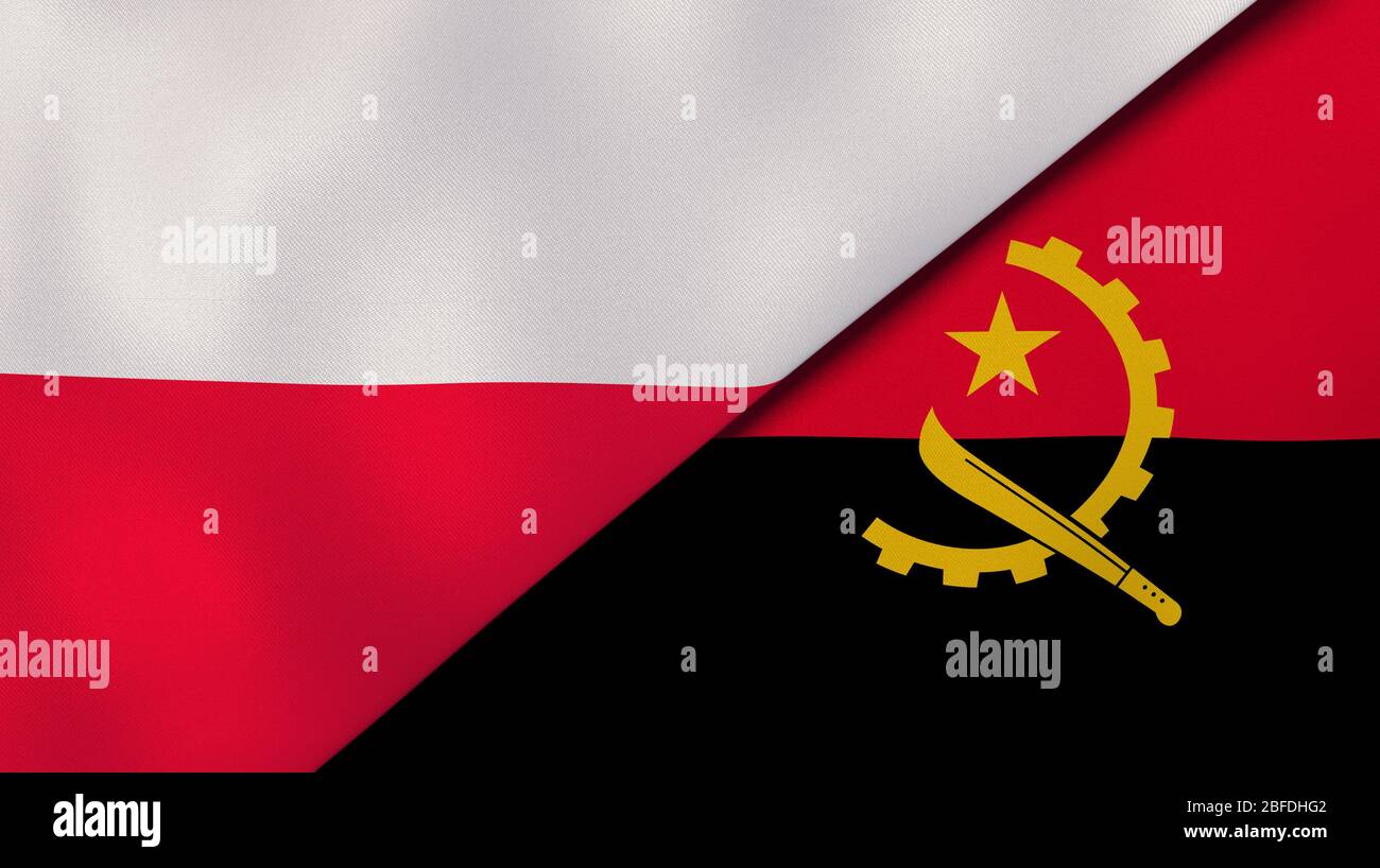 Two states flags of Poland and Angola. High quality business background ...