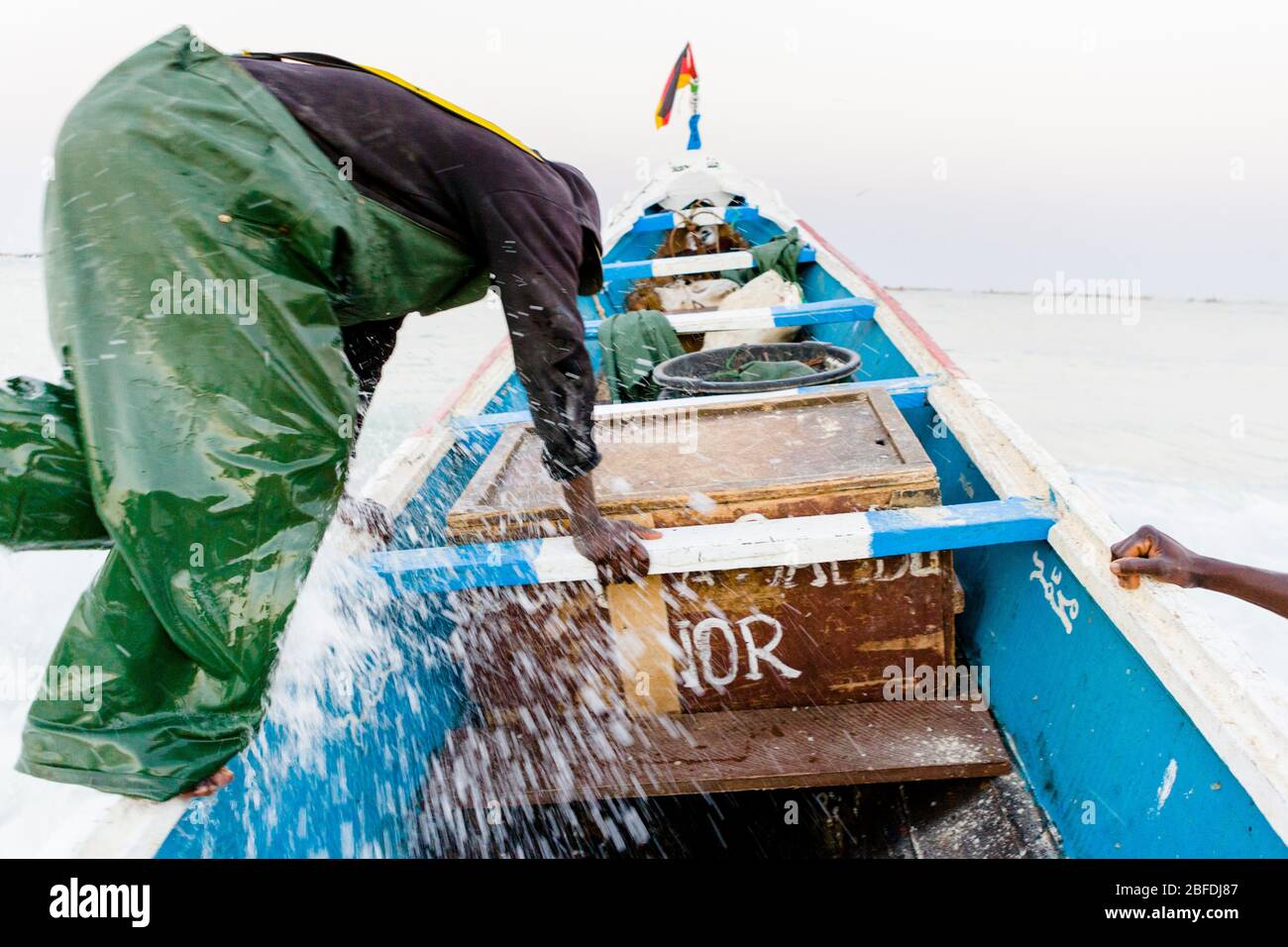 Wolof fishermen taking to sea from the beach near the Nouakchott fish ...