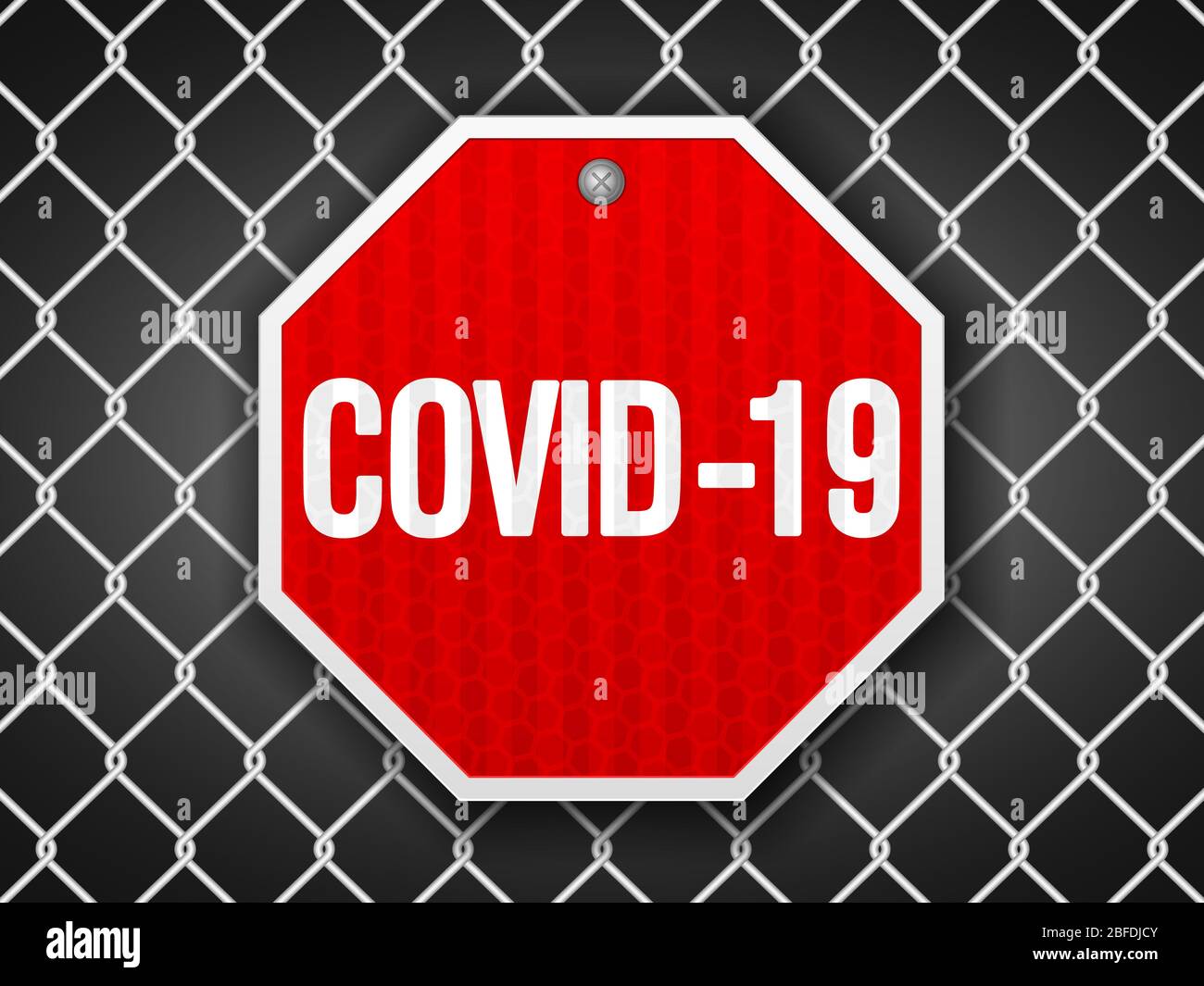 Covid-19 sign on wire fence background. Vector illustration Stock Photo ...