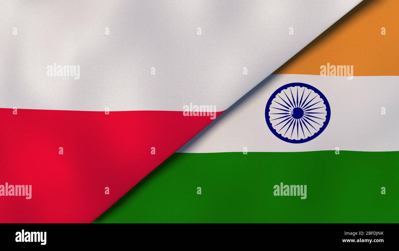 Two states flags of Poland and India. High quality business background ...