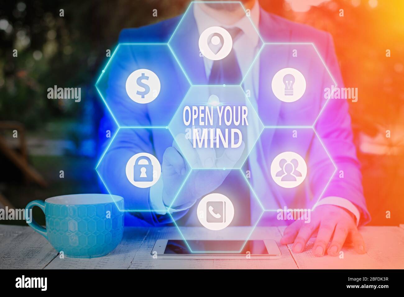Writing note showing Open Your Mind. Business concept for to be able to ...
