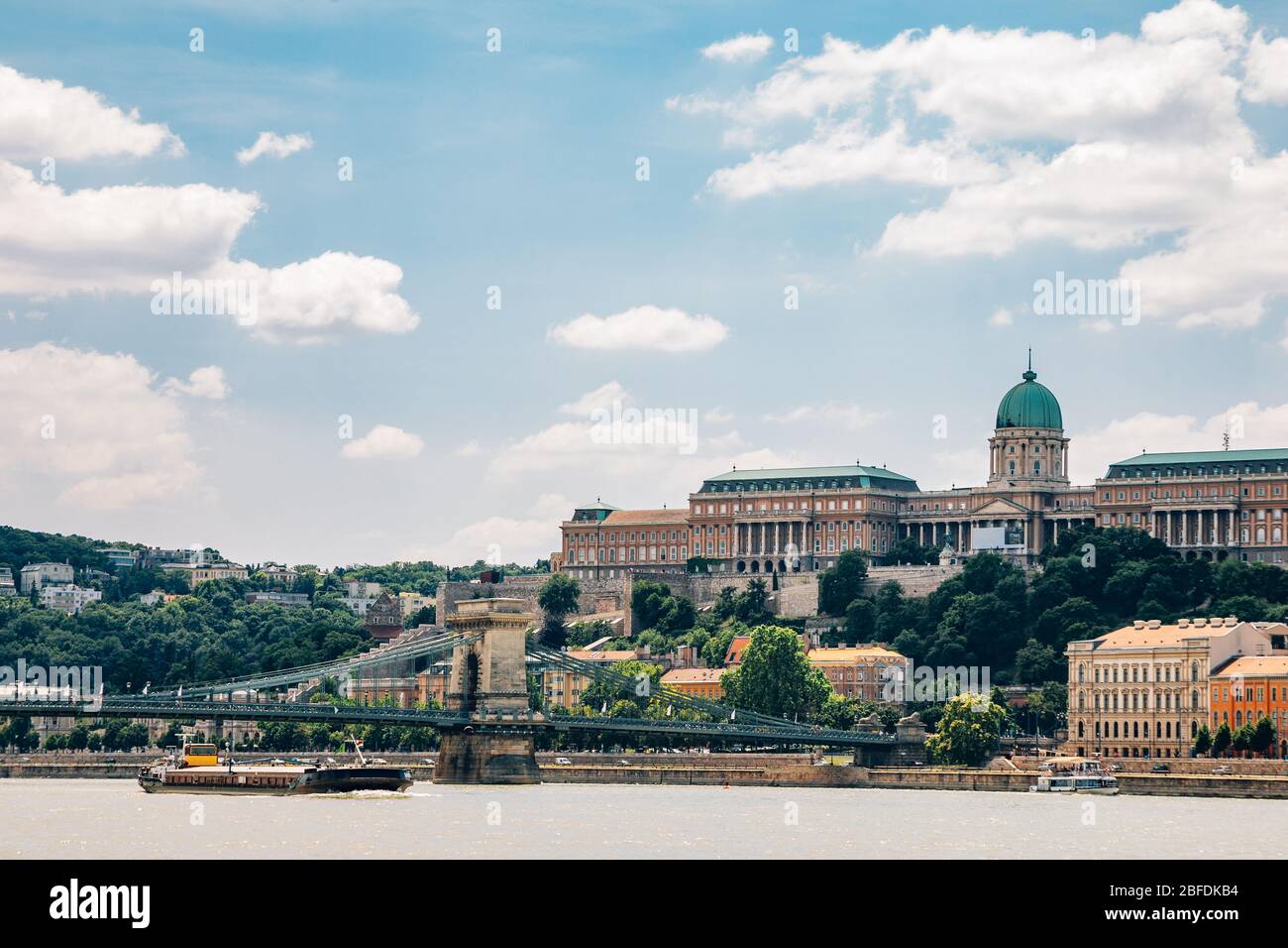 Buda Castle and Chain bridge with danube river in Budapest, Hungary ...