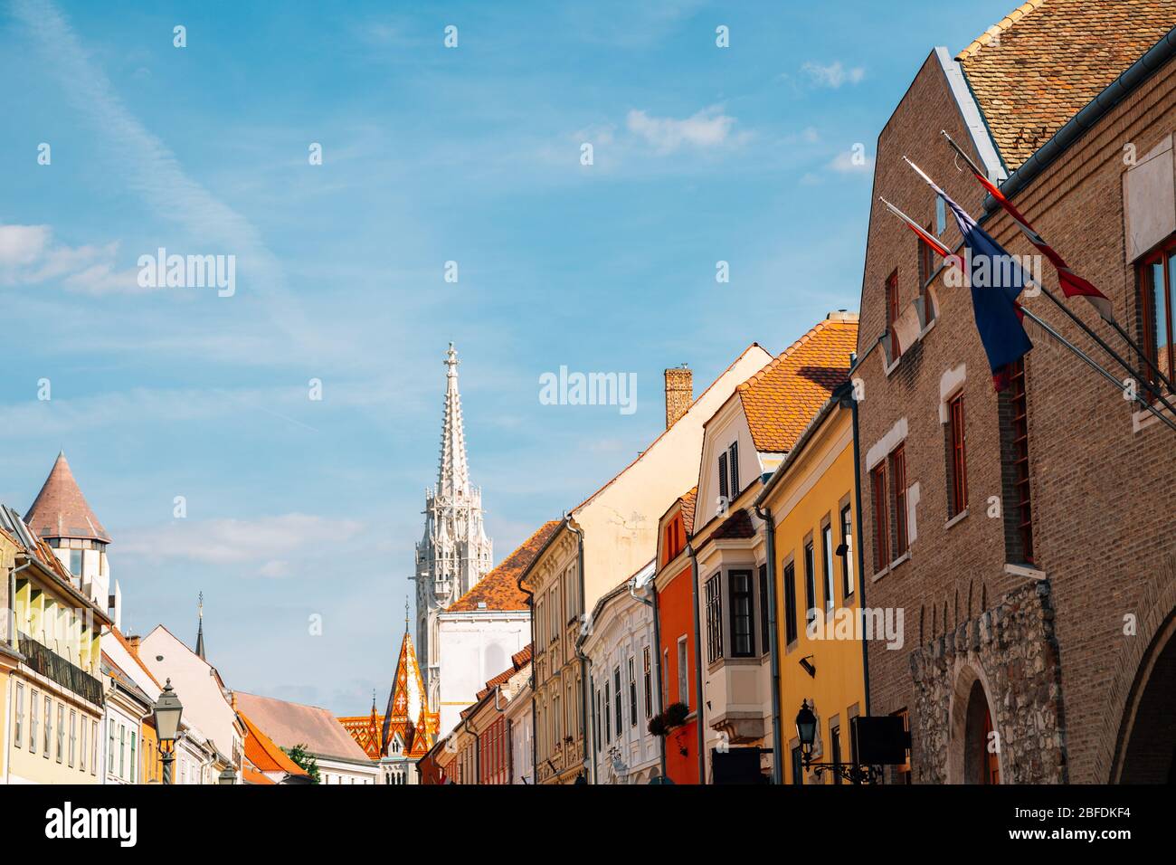 Buda district medieval old houses and St. Matthias Church tower in ...