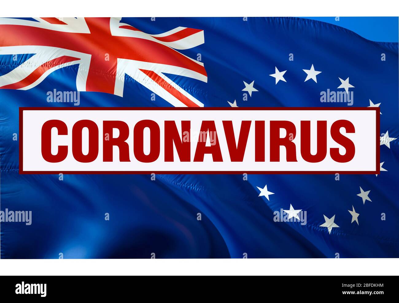 Inscription Coronavirus COVID-19 on Cook Islands flag background. World ...