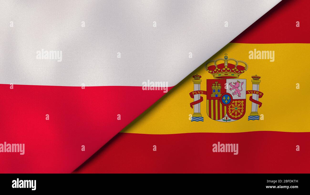 Two states flags of Poland and Spain. High quality business background ...